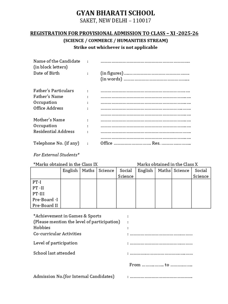 Registration Form-Class XI - Doc New | PDF | Science