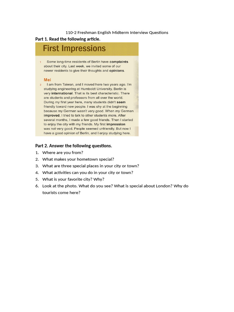 110 - 2 FE1 - Midterm Interview Questions | PDF