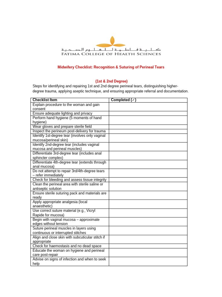 Perineal Repair Checklist | PDF