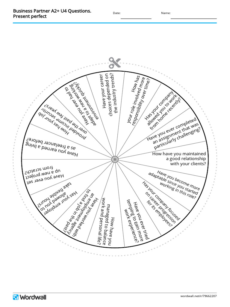 Business Partner A2 U4 Questions Present Perfect Spin The Wheel | PDF