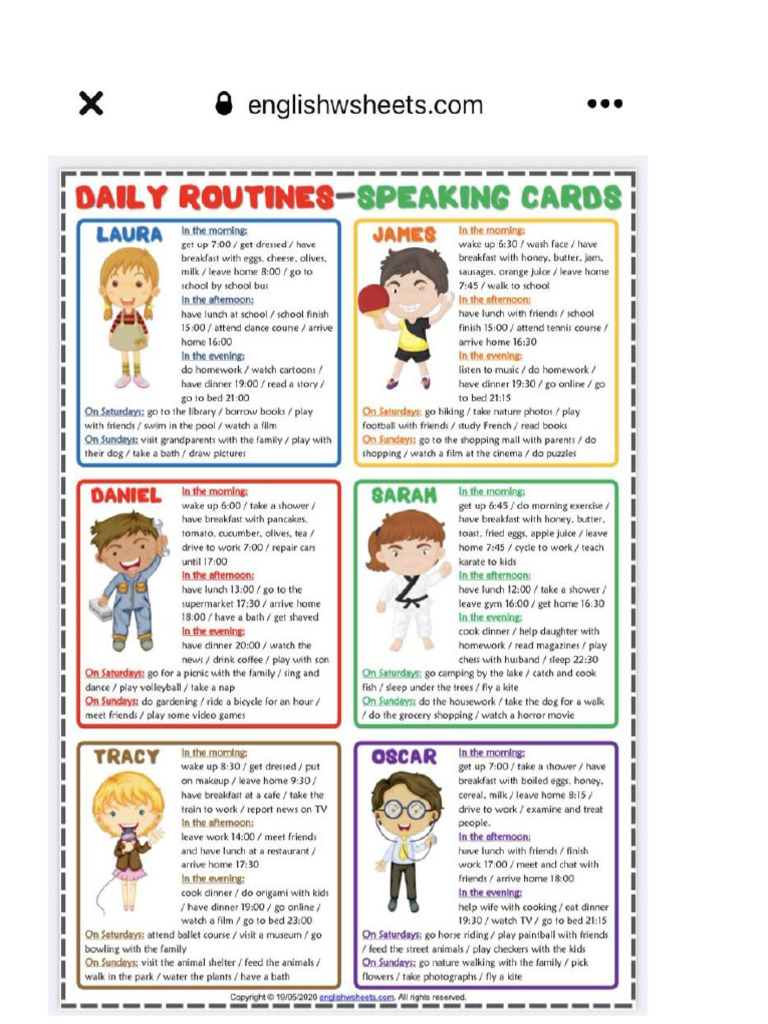 Daily Routine Speaking Practice (Englsih 1 and 2) | PDF