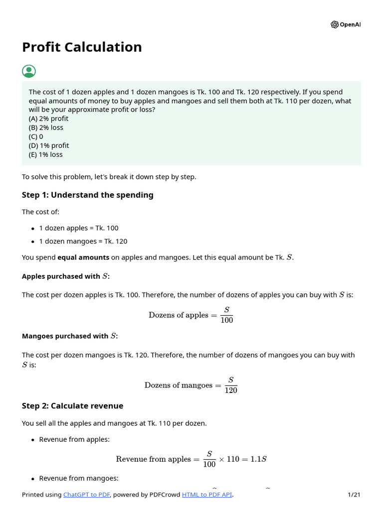 Profit and Loss Calculation Guide | PDF | Speed | Bone