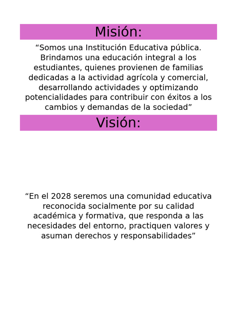 Misión y Visión de La I.E. 80059 | PDF