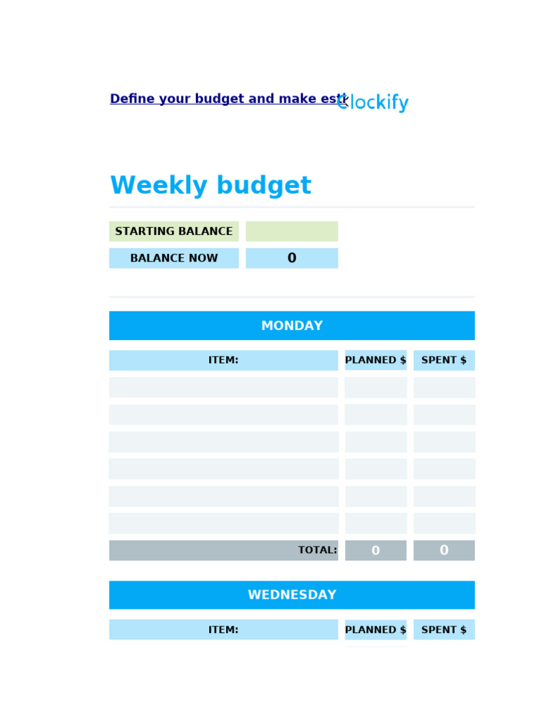 Simple Weekly Budget Template | PDF