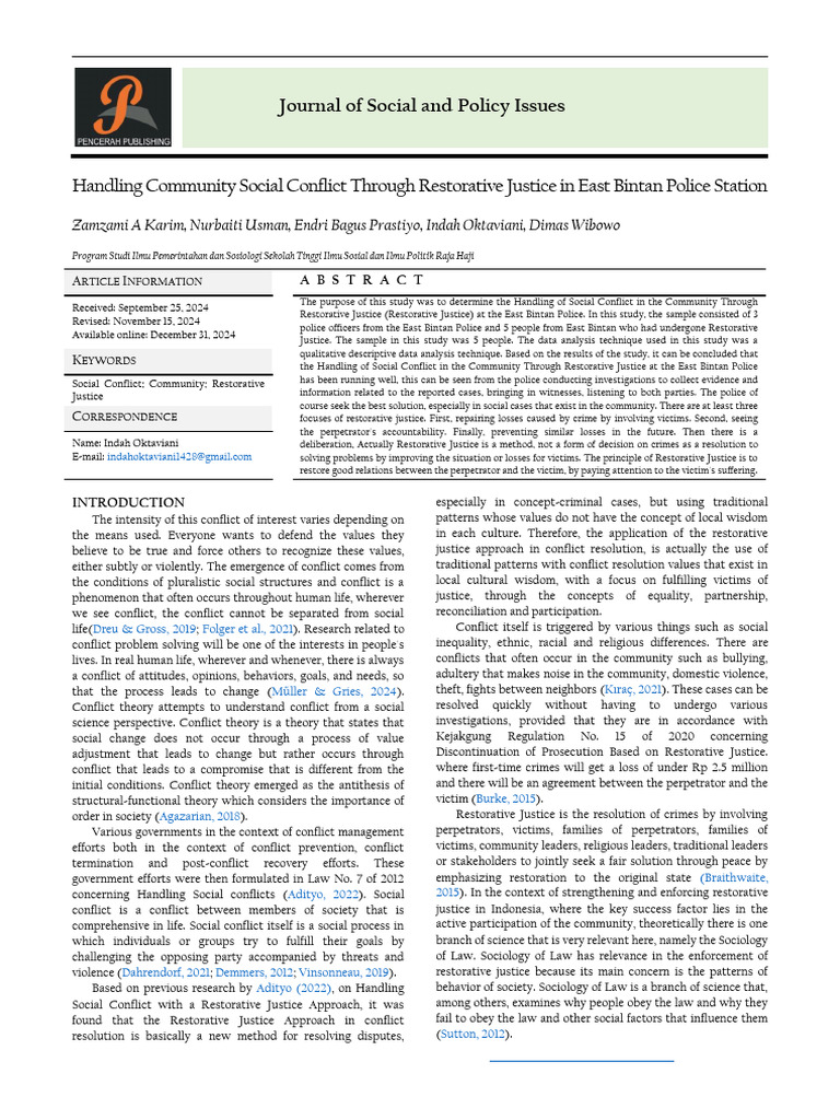 Handling Community Social Conflict Through Restorative Justice in East ...