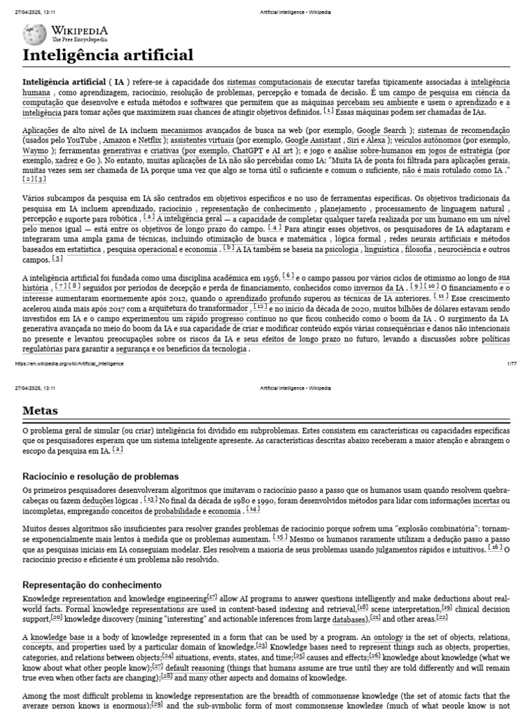 Artificial Intelligence - Wikipedia | PDF | Inteligência artificial | Inteligência Artificial ...
