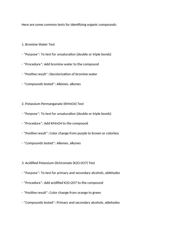 Tests For Identifying Organic Compounds | PDF