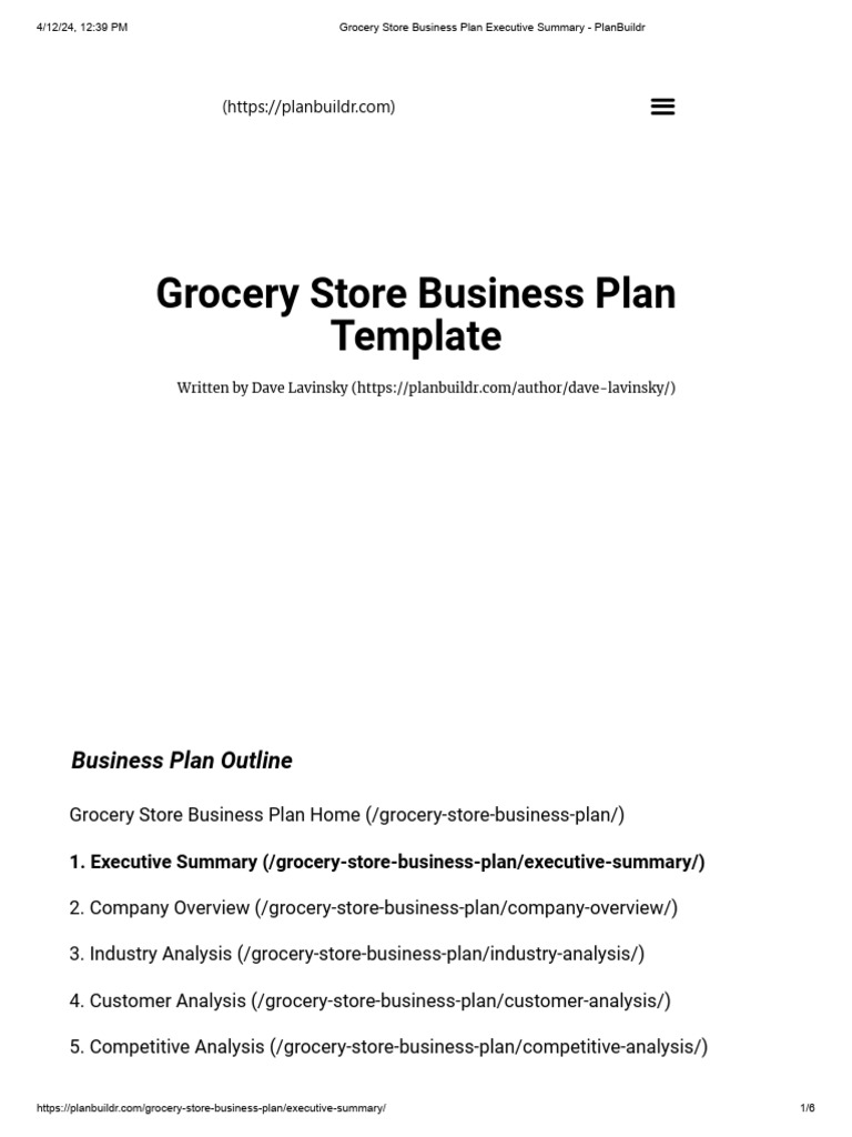 Grocery Store Business Plan Executive Summary - PlanBuildr | PDF ...