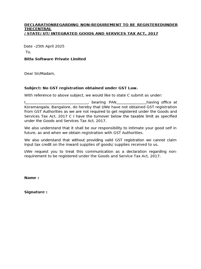 Declaration Regarding Non Gst........... | PDF