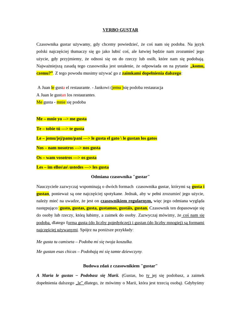 VERBO GUSTAR (1) | PDF