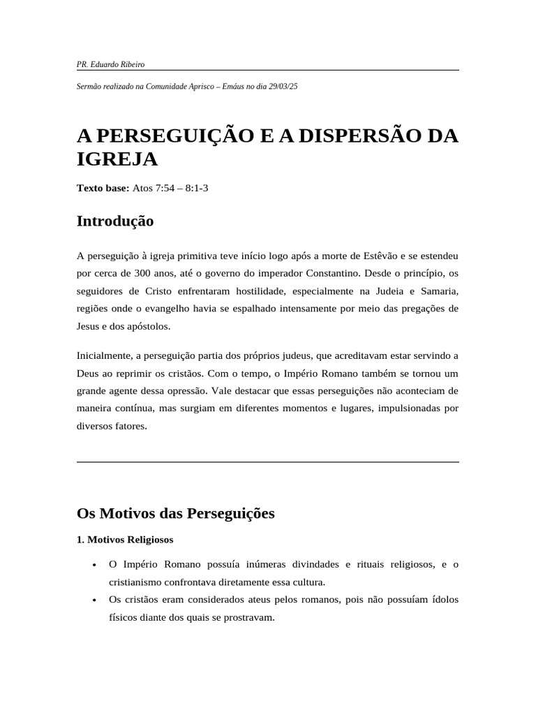 A Perseguição da Igreja Primitiva | PDF | Império Romano | Jesus