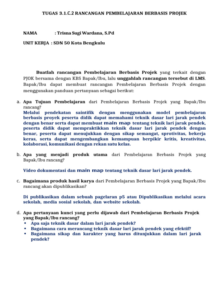 Salinan Tugas 3.1.c.2 Rancangan Pembelajaran Berbasis Proyek Retma Widiowati | PDF