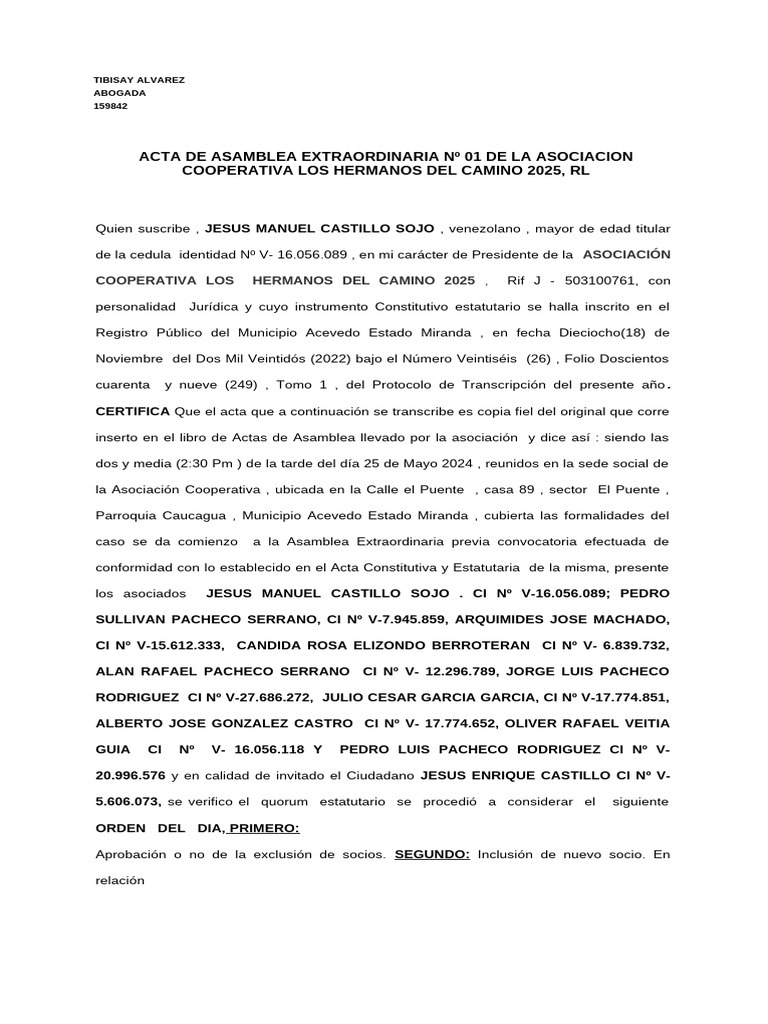 Acta 1 | PDF | Cooperativa | Gobierno