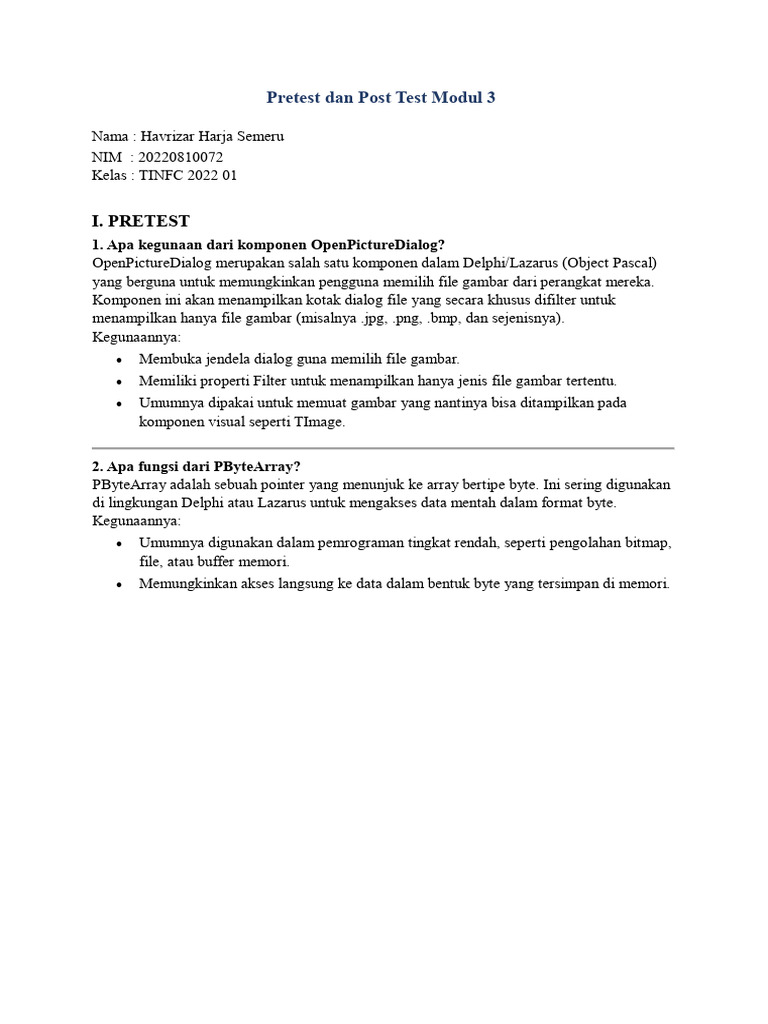 Pretest dan Post Test Modul Delphi | PDF