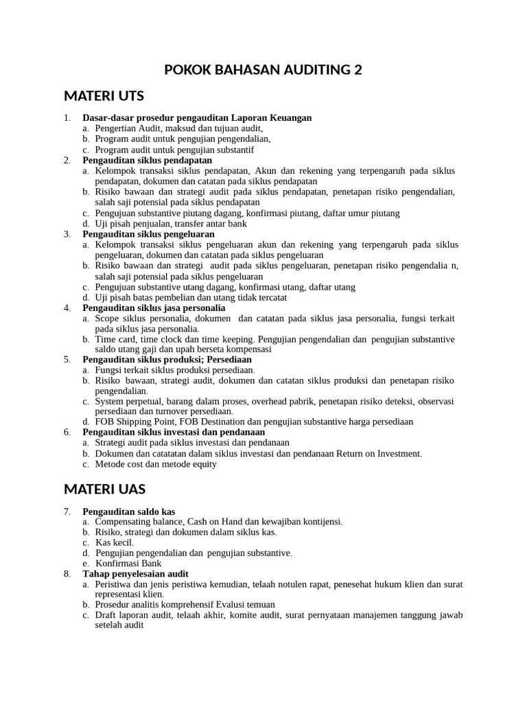 Pokok Bahasan Auditing 2 | PDF