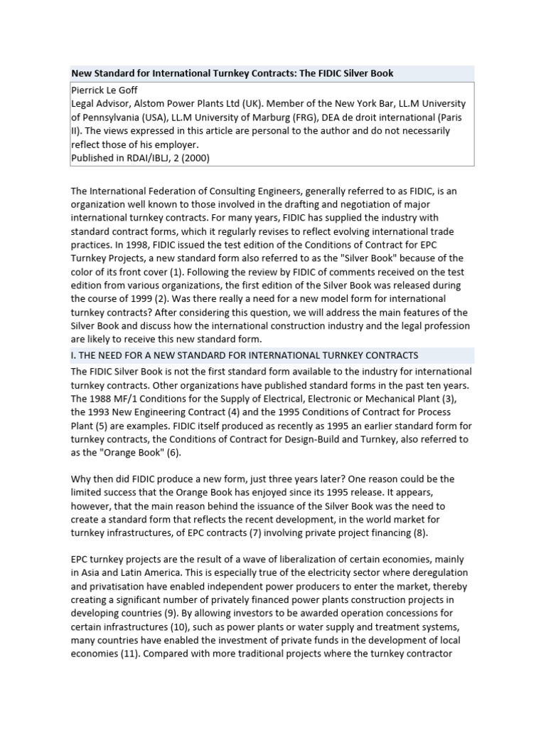 New Standard For International Turnkey Contracts | PDF | Project ...