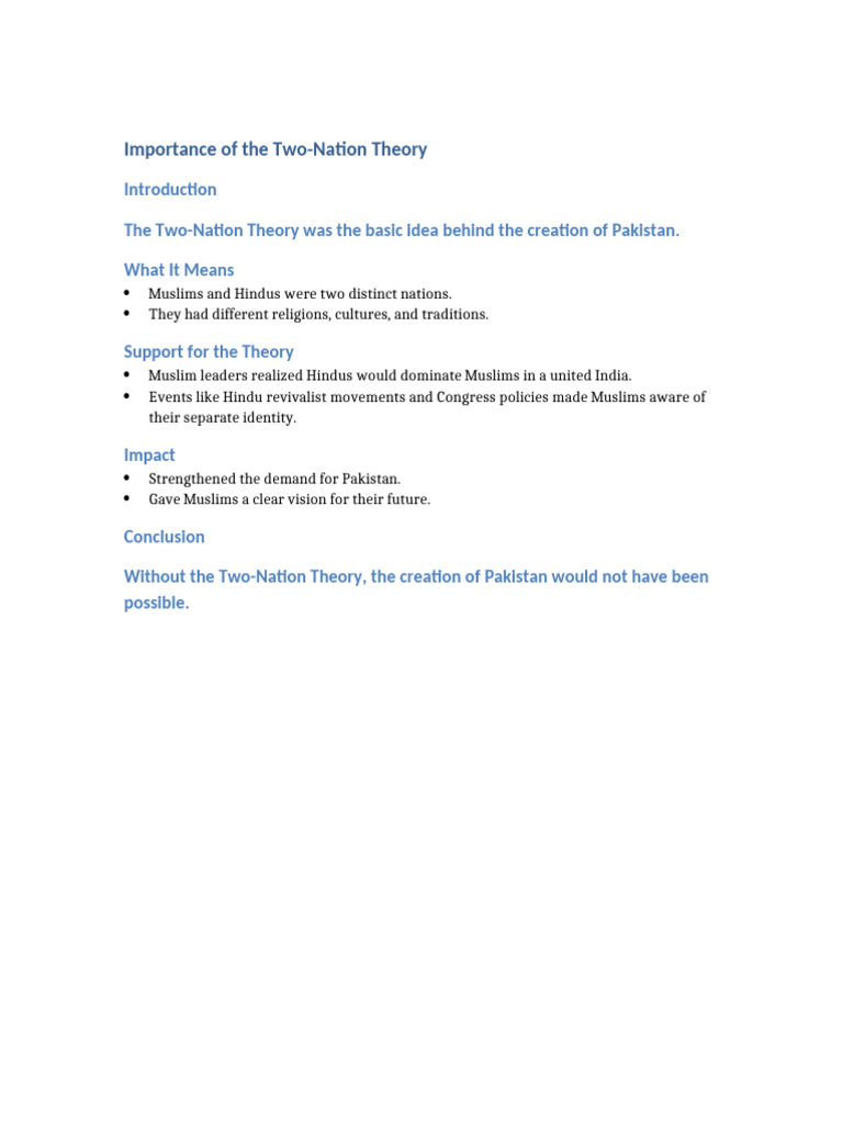 Significance of the Two-Nation Theory | PDF
