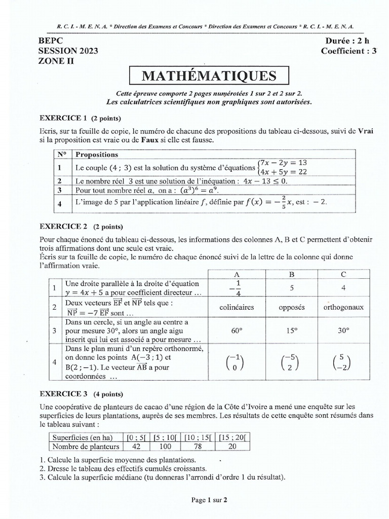 Rci Bepc 2023 Math Zone 2 | PDF