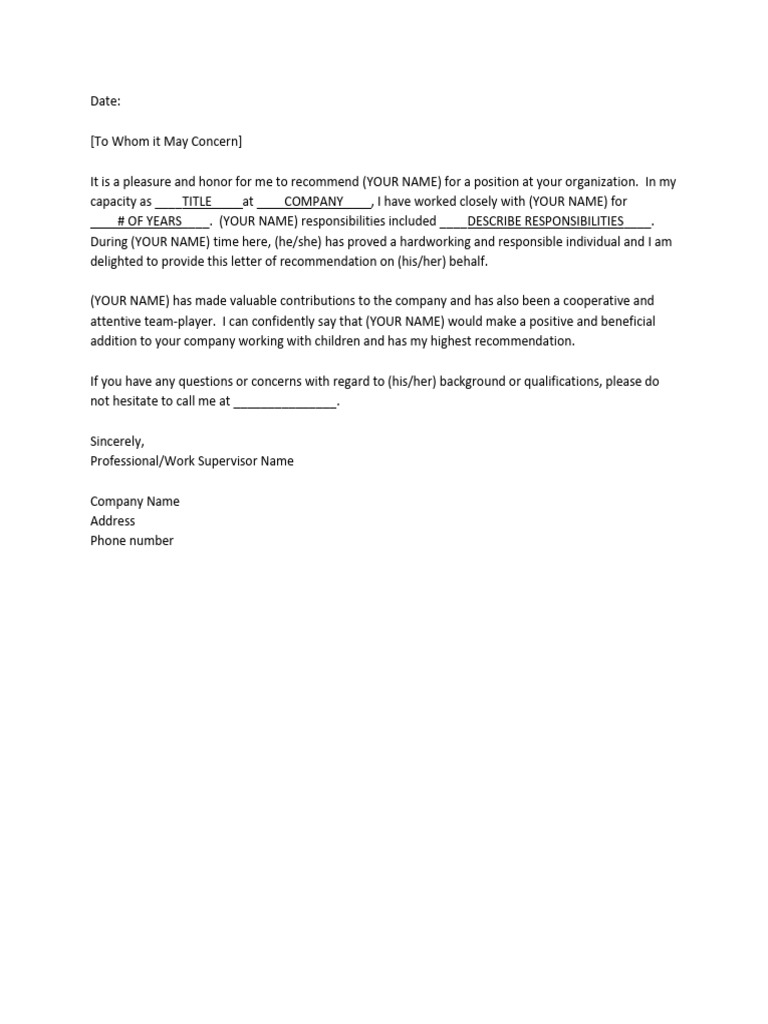 SAMPLE Professional - Work Recommendation Letter | PDF