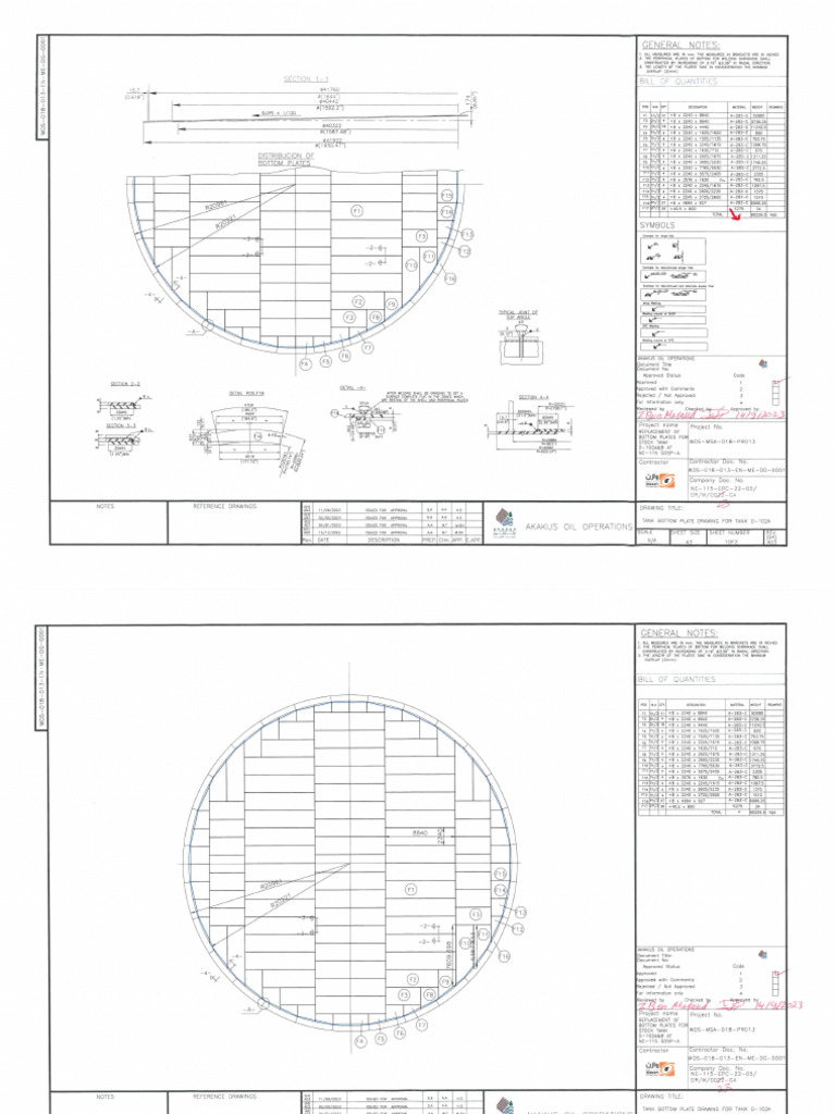 Tank Bottom Plate Drawing For Tank D-102A-A03-AP | PDF