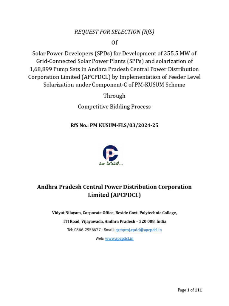 355.5 MW Pm-kusum+Component-c Rfs Apcpdcl | PDF | Electrical Grid ...