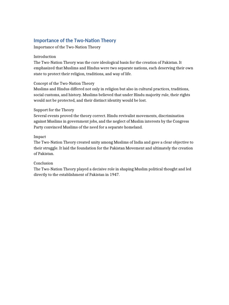 Significance of the Two-Nation Theory | PDF