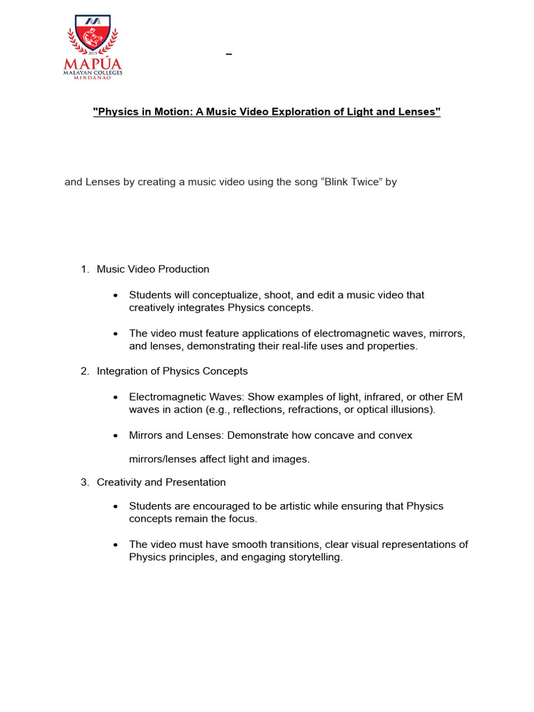Music Video Project on Light & Lenses | PDF | Mirror | Physics