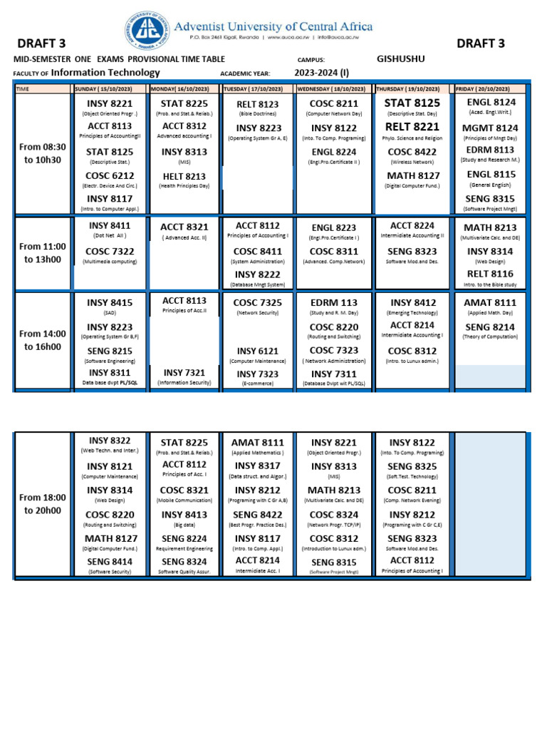 Draft 3 IT PROVISIONAL TIME TABLE 2023-2024 (1) 11.10.2023 | PDF ...