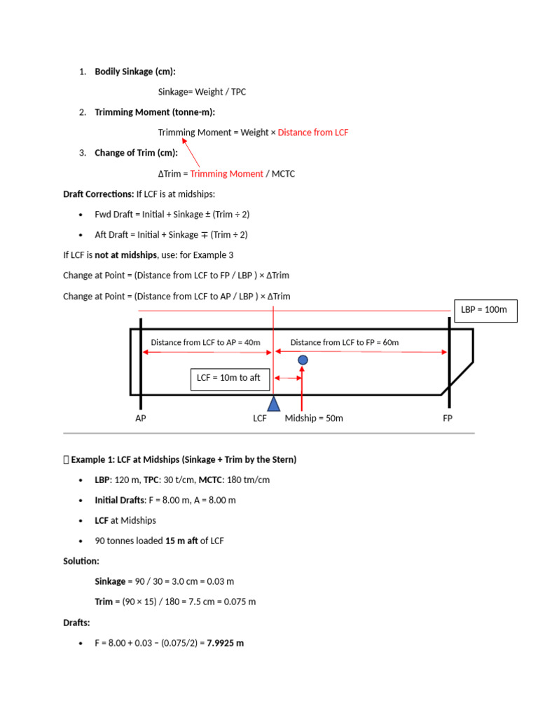 Change-of-Trim-Calculation-example | PDF | Shipbuilding | Watercraft