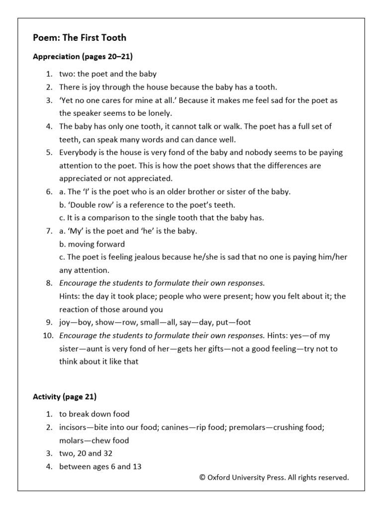 Understanding "The First Tooth" Poem | PDF