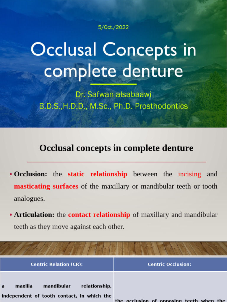 Occlusal Concepts in Complete Denture | PDF | Dentures | Dental Anatomy