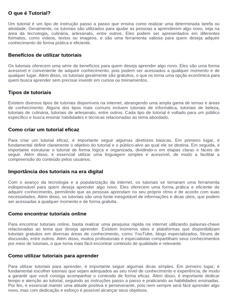 O que é Tutorial | PDF | Aprendizado | Internet
