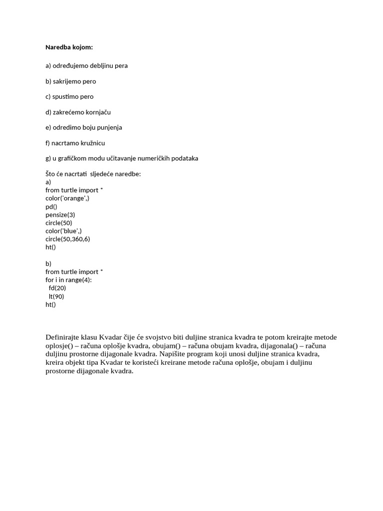 Grafika Klase Datoteke Vježba | PDF