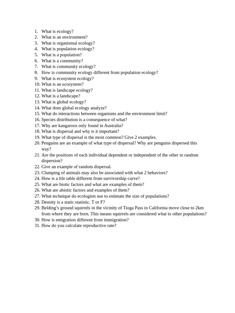 Ecology questions | PDF