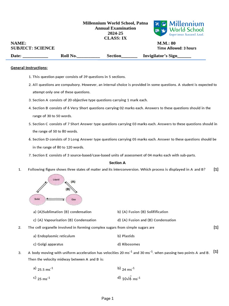 Class IX Science Exam Paper 2024-25 | PDF | Solubility | Tissue (Biology)