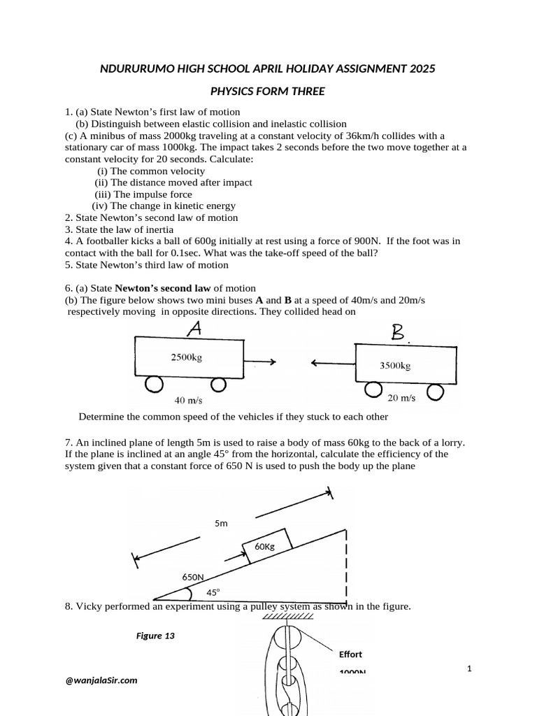 f3 Physics April Holiday Assignment | PDF | Force | Collision