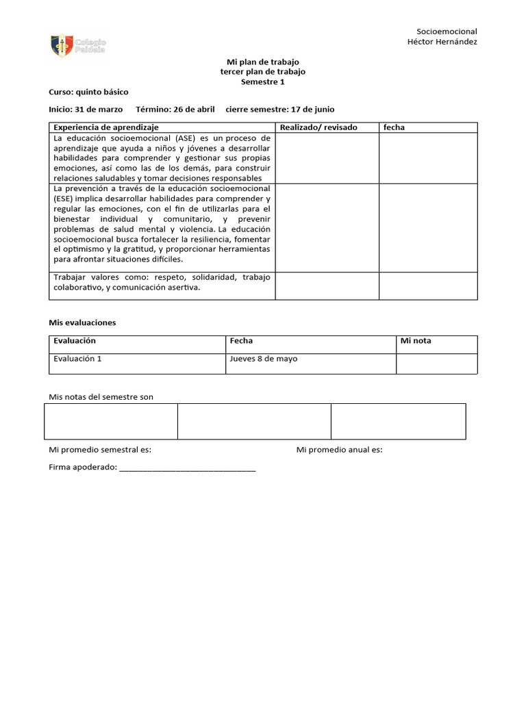 Plan de Clase SOCIOEMOCIONAL 5° | PDF