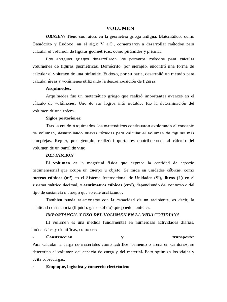 VOLUMEN Geometría | PDF | Volumen