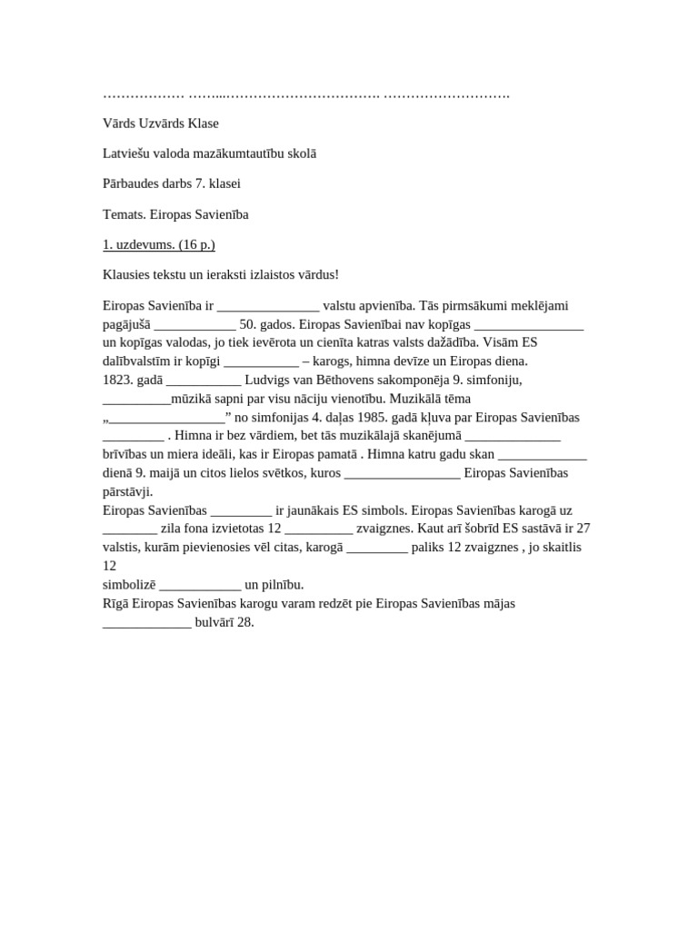 Parbaudes Darbs ES 7klase | PDF