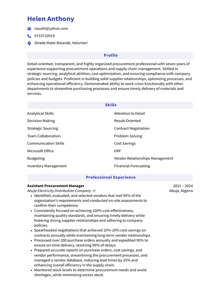 Helen Anthony FlowCV Resume 20241215 | PDF | Procurement | Supply Chain