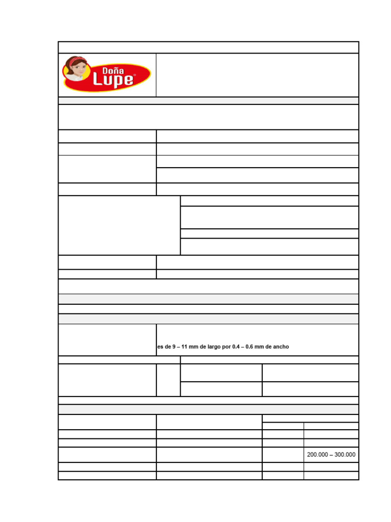 Ficha Técnica Frijol Blanquillo Doña Lupe | PDF