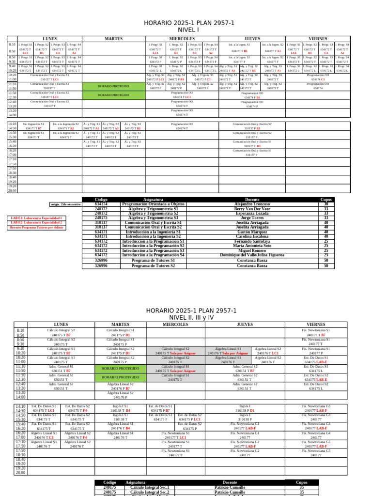 Horario Ici 2025-1 Plan 2957-1 v1 Con Salas | PDF