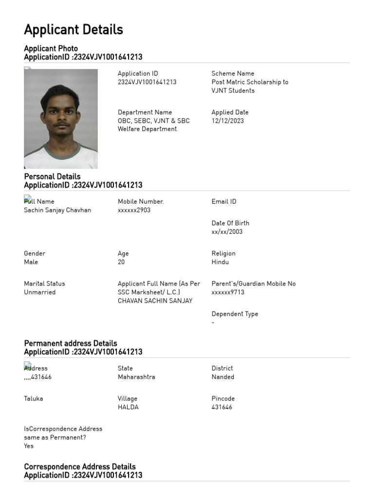 Mahadbt VJNT Post Matric Scholarship | PDF