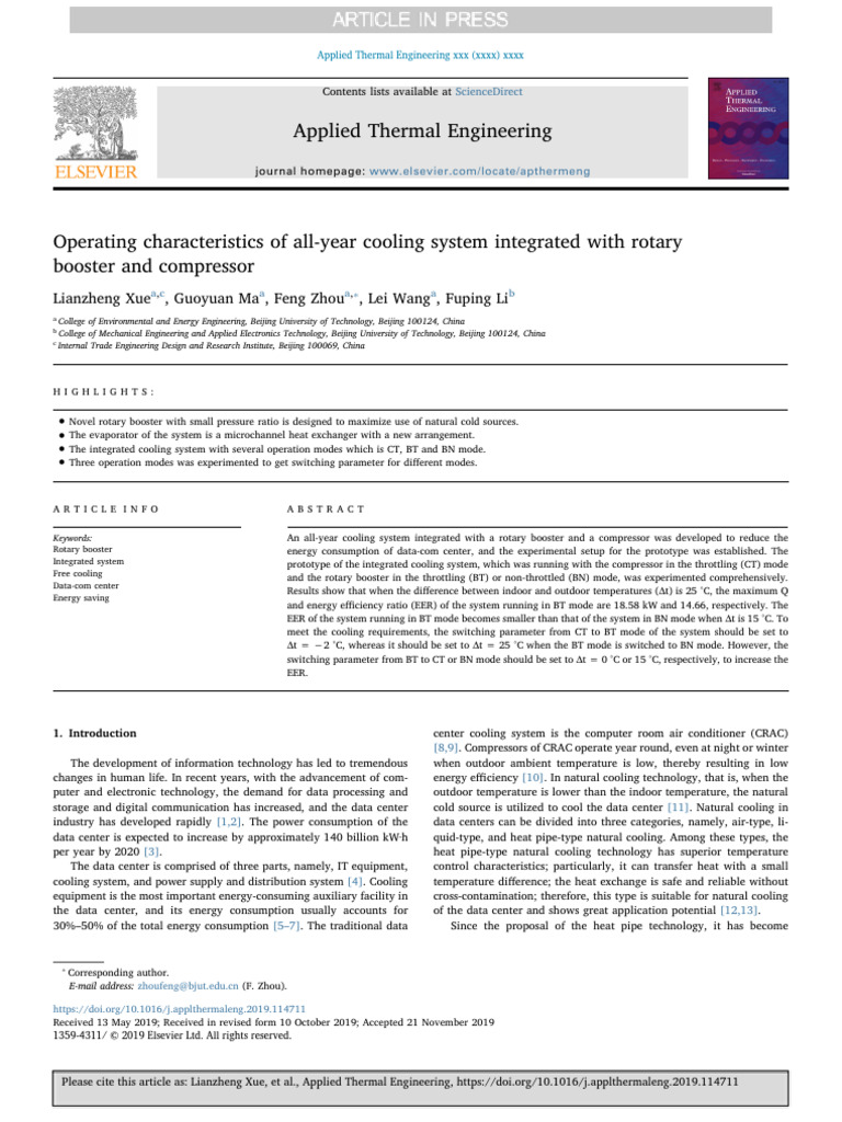 Applied Thermal Engineering: Lianzheng Xue, Guoyuan Ma, Feng Zhou, Lei ...