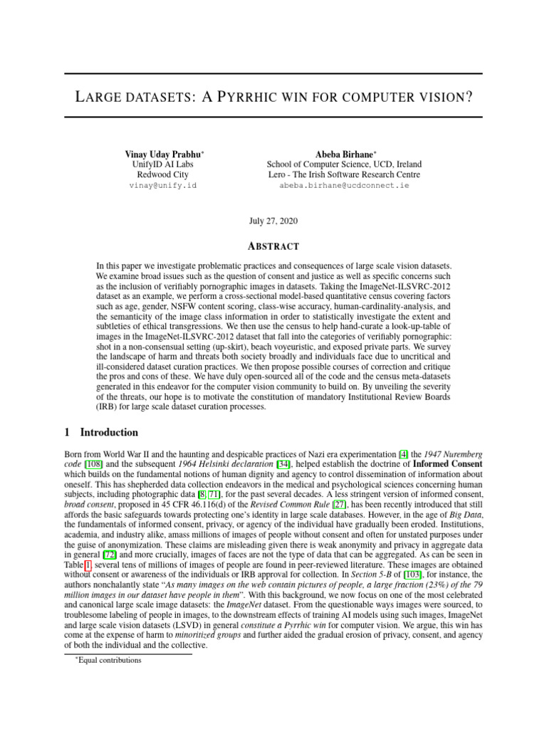 Large Image Datasets - A Pyrrhic Win For Computer Vision? | PDF