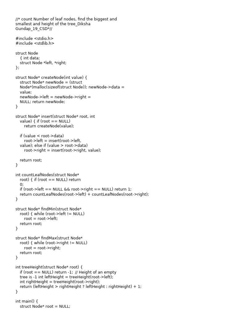 Count Leaf Nodes and Tree Stats | PDF