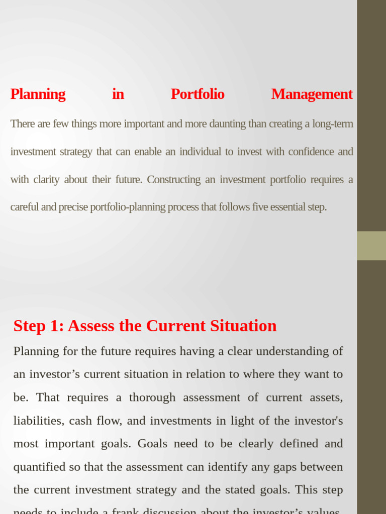 Planning in Portfolio Management | PDF | Asset Allocation | Investment Fund