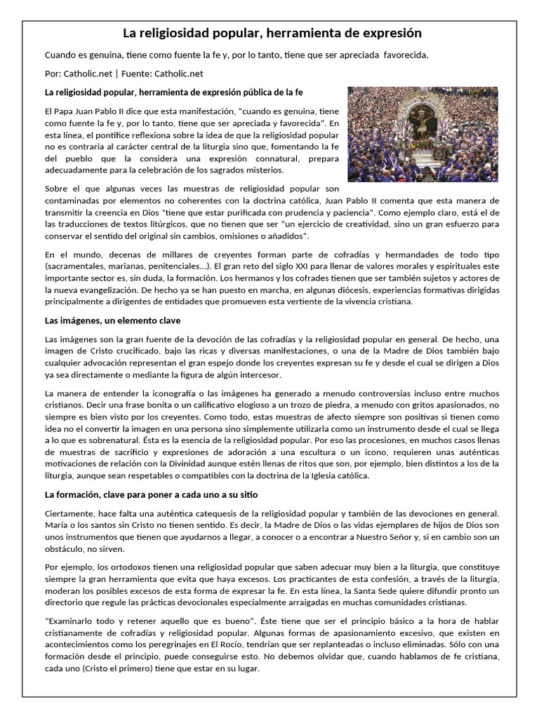 La religiosidad popular | PDF | María, madre de Jesús | Fe