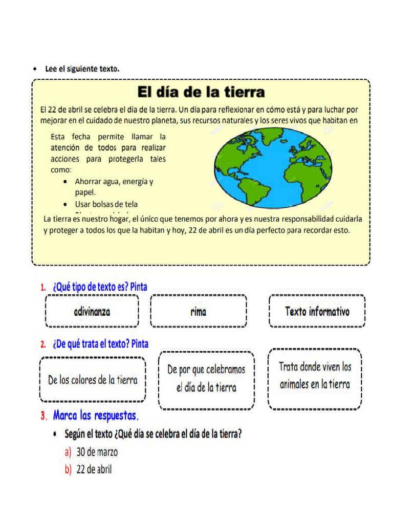 Comprension Lectora La Tierra | PDF