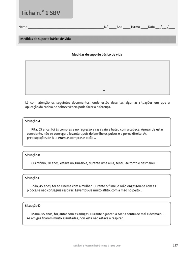 Fichas SBV (Suporte Básico de Vida) | PDF | Vida